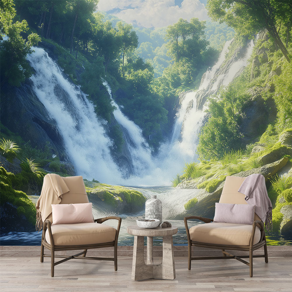 Mural Wallpaper cascade | Natural landscape with dazzling waterfalls ...