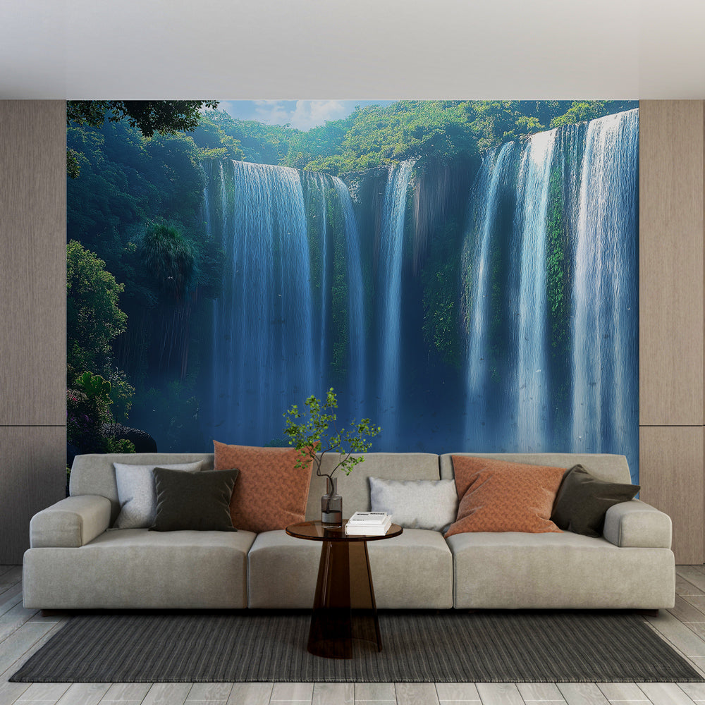 Mural Wallpaper cascade | A soothing view of waterfalls surrounded by ...