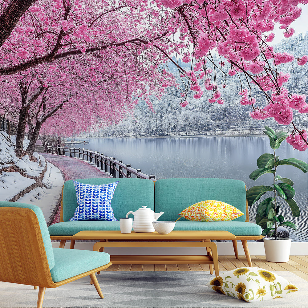 Mural Wallpaper cherry tree | Romantic alley lined with cherry blossom — WonderMural