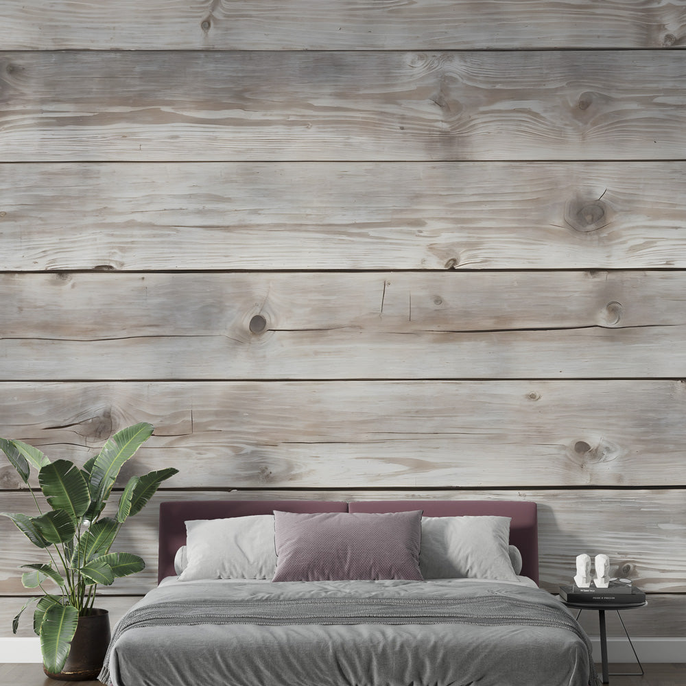 Wood-Effect Mural Wallpaper | Gray and White Paneling — WonderMural