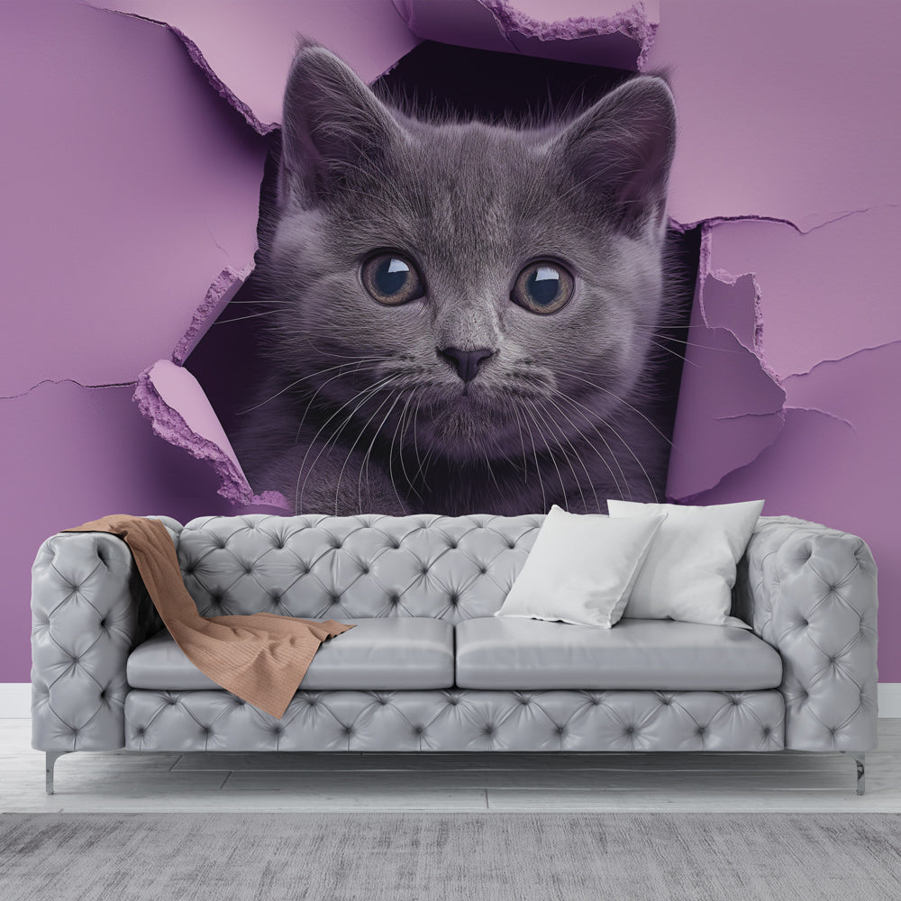 Mural Wallpaper blue Russian cat | 3D coming out of the wall — WonderMural
