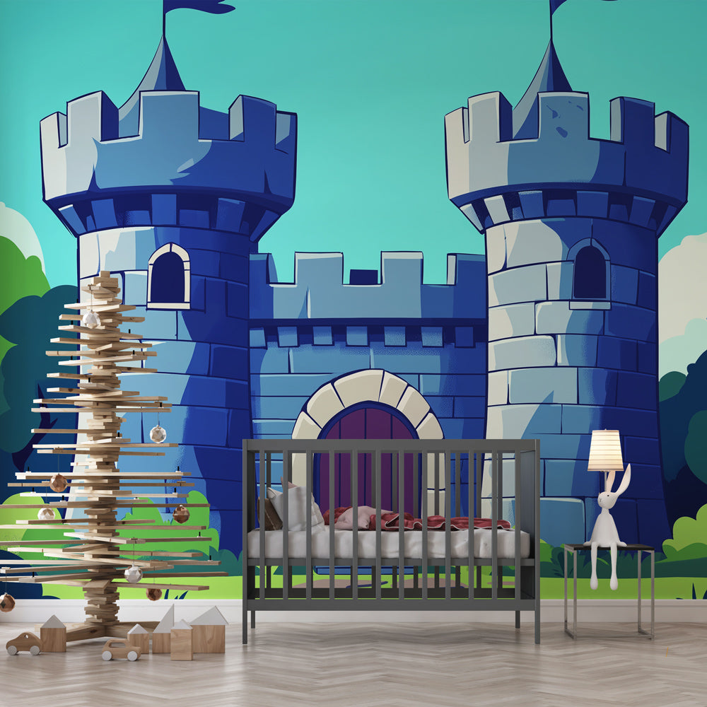 Mural Wallpaper castle | Stylized animated castle surrounded by greene ...