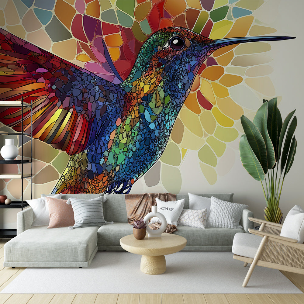 Mural Wallpaper hummingbird | Colorful hummingbird on abstract backgro ...