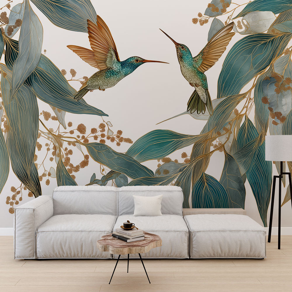 Papel pintado colibrí | Elegantes colibríes rodeados de hojas acuática ...