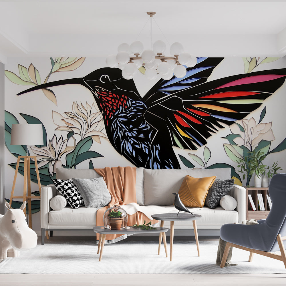 Papel pintado colibrí | Ilustración artística de un colibrí colorido s ...