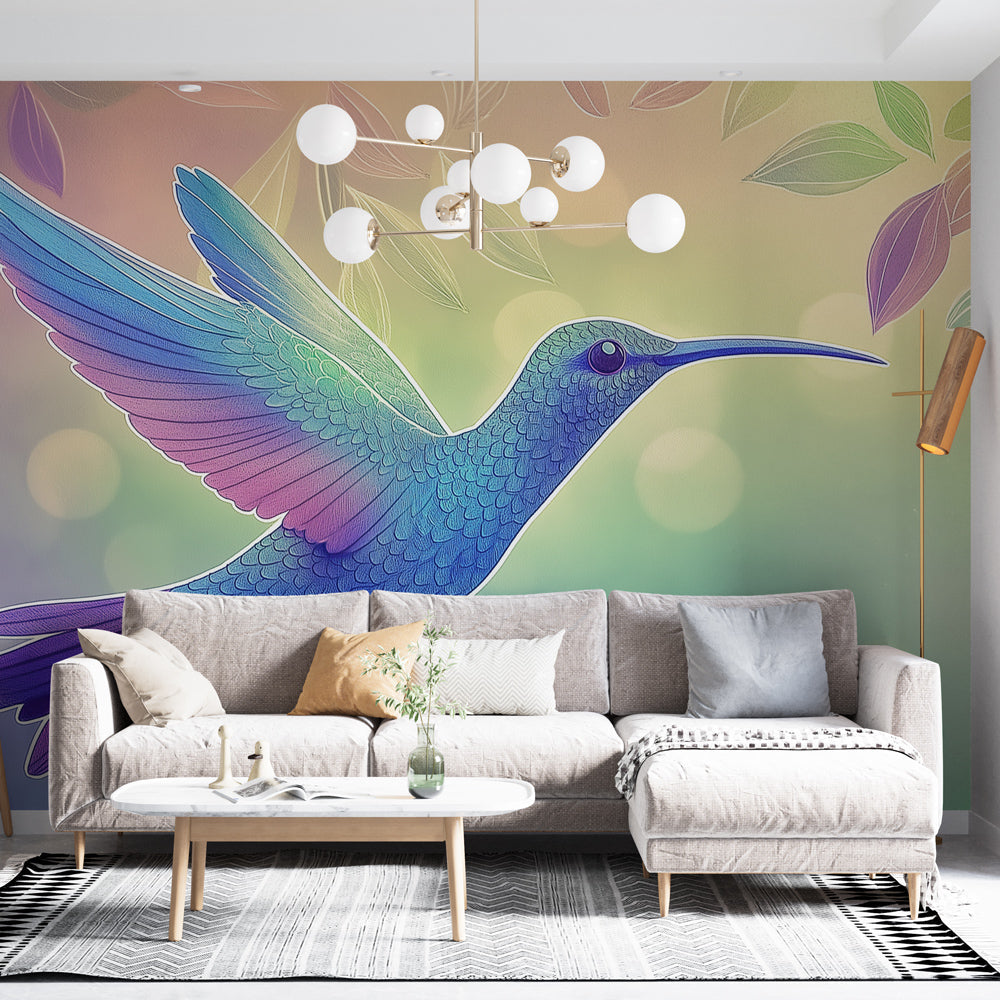 Mural Wallpaper hummingbird | Colorful illustration of a hummingbird o ...