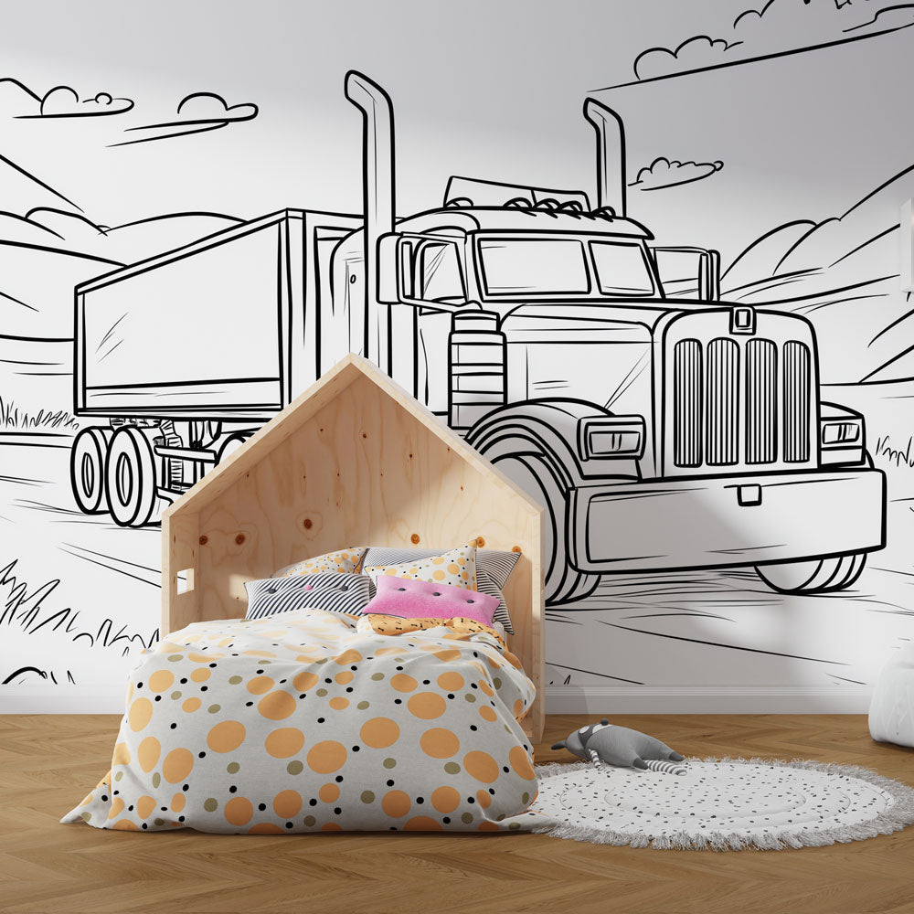 Mural Wallpaper coloring truck | Transport truck on a country road ...