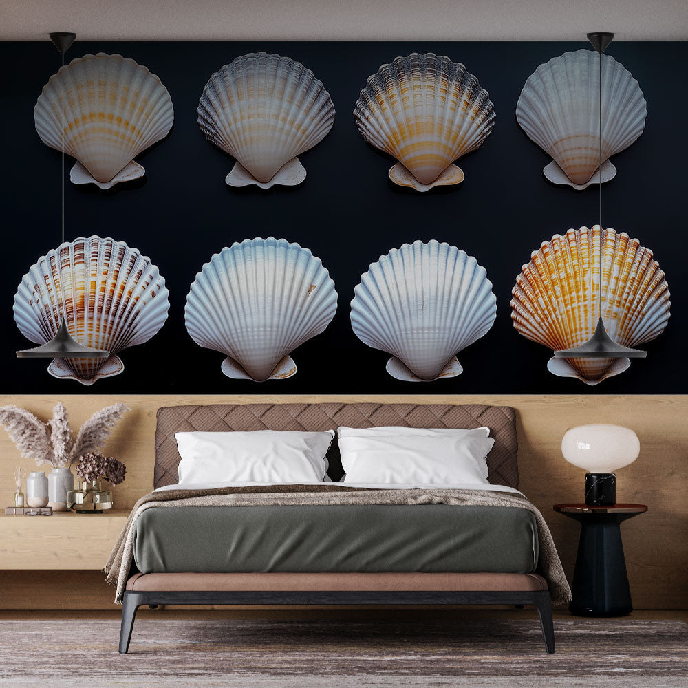 Mural Wallpaper concha | Coleção de conchas em diferentes tons e padrõ ...