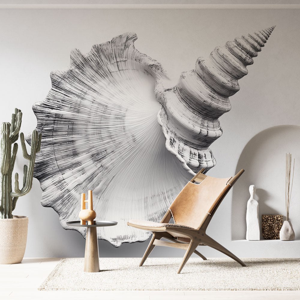 Mural Wallpaper Shell | White shell with unique textures — WonderMural