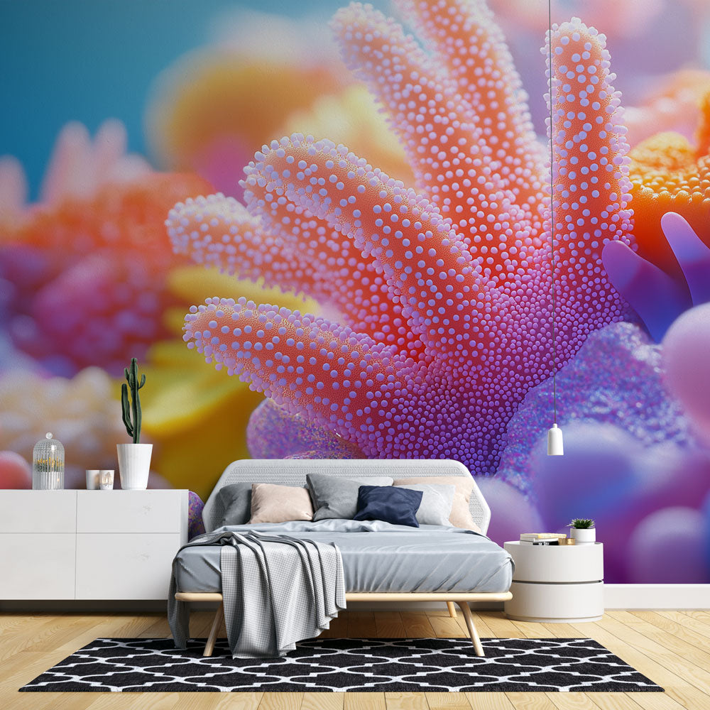 Mural Wallpaper coral | Detailed pattern of colorful embossed corals ...