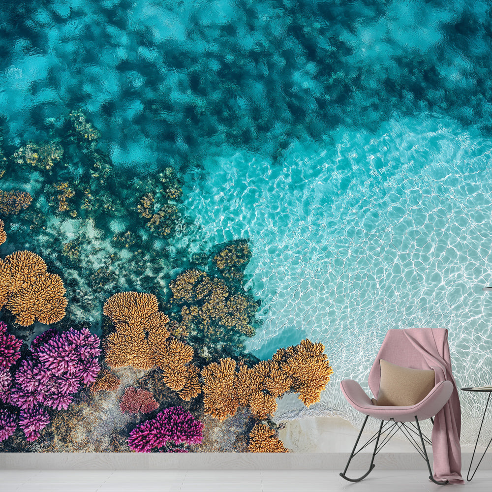 Mural Wallpaper coral | Aerial views of colorful coral reefs — WonderMural