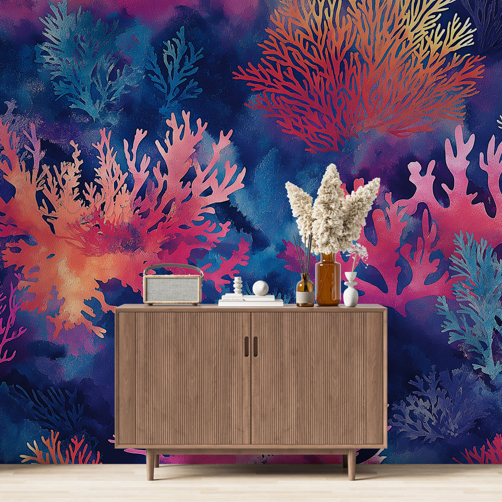 Mural Wallpaper coraux | Dazzling aquatic pattern of colorful corals ...