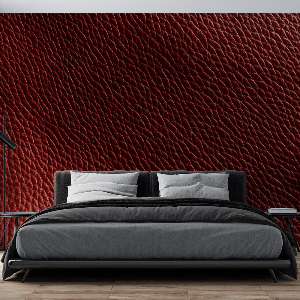 Mural Wallpaper shiny red leather | Textured leather skin for unique e ...