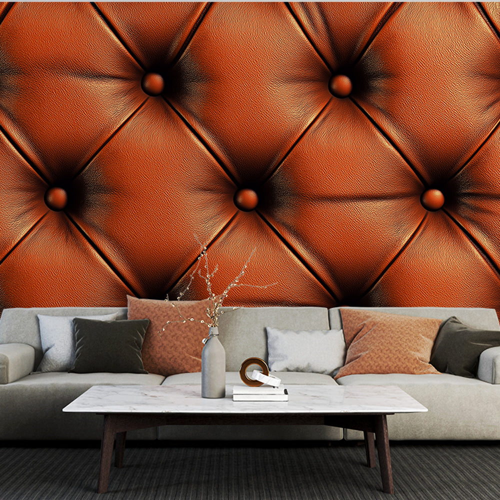 Mural Wallpaper quilted leather | Rich orange leather texture with dec ...