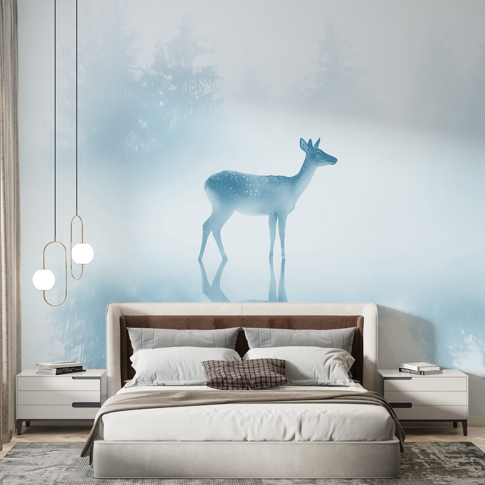 Mural Wallpaper suede | Forest mist and reflections — WonderMural