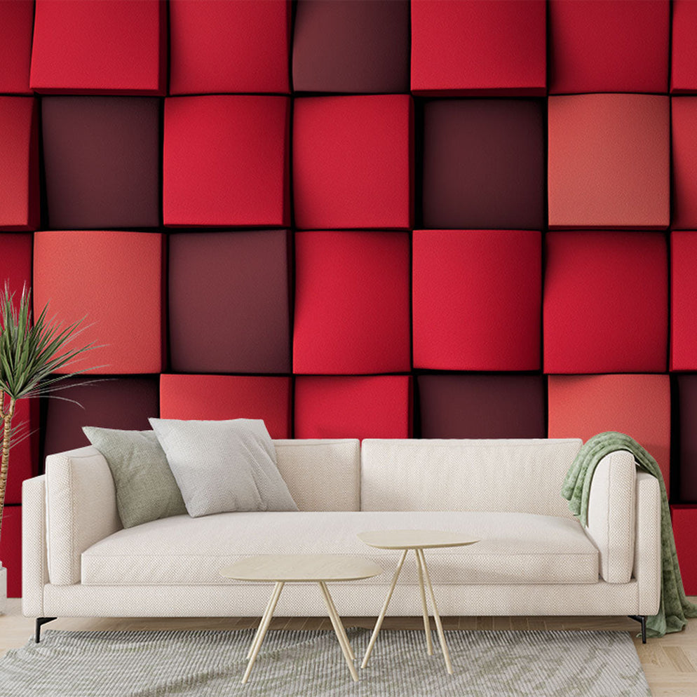 Mural Wallpaper checkerboard 3D | Shades of red — WonderMural