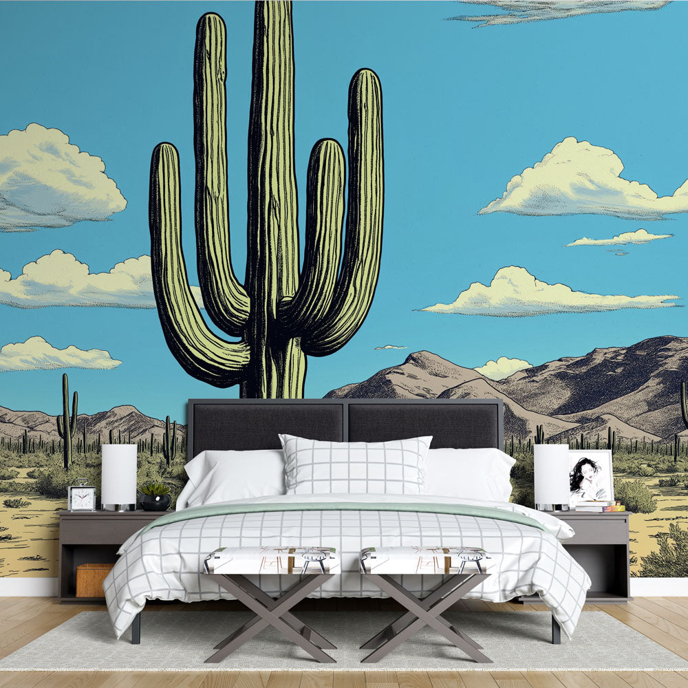 Mural Wallpaper desert | Majestic cactus in an arid landscape — WonderMural