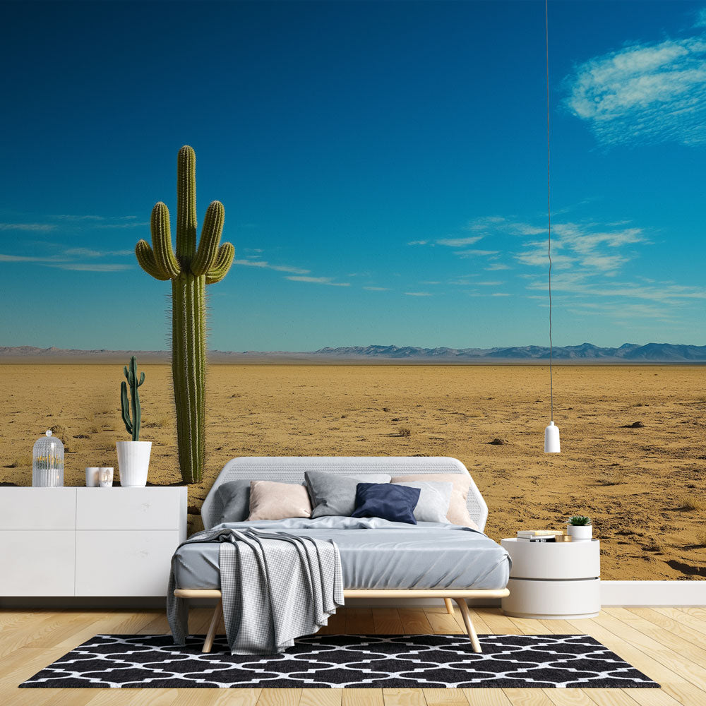 Mural Wallpaper desert | Lone cactus in the middle of an arid landscap ...