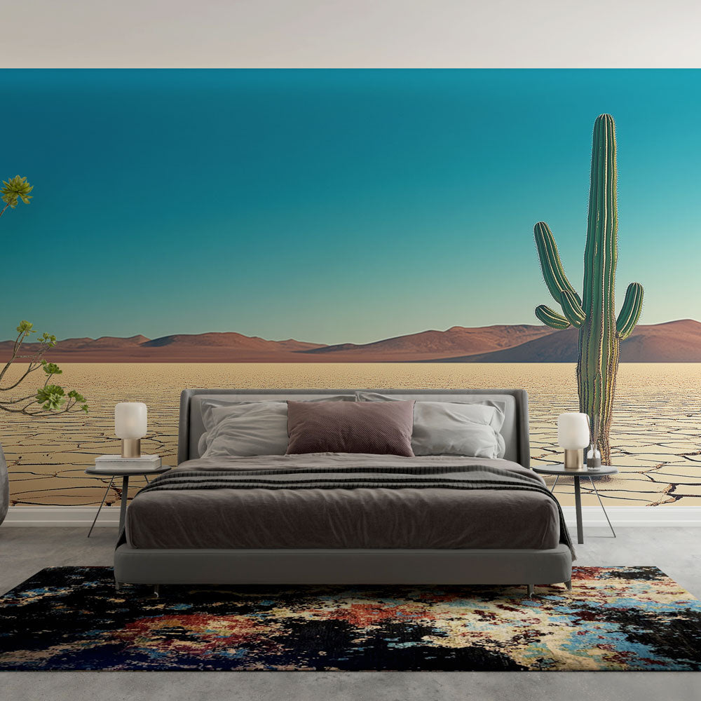 Mural Wallpaper desert | Solitary cactus under an azure sky — WonderMural