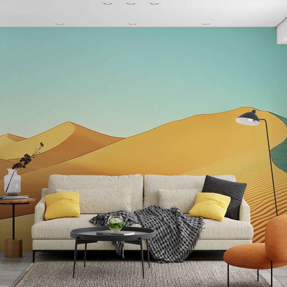 Mural Wallpaper desert | Rippling sand dunes under a clear sky ...