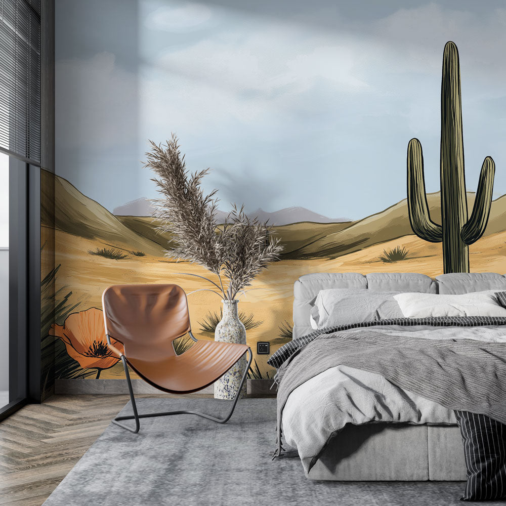 Mural Wallpaper floral desert | Desert landscape with poppies — WonderMural