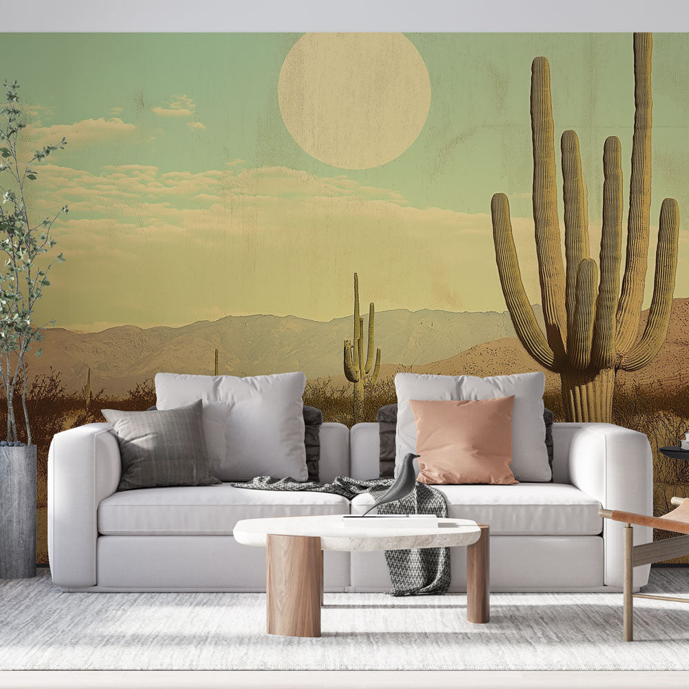 Mural Wallpaper desert | Desert landscape with majestic cacti under a ...