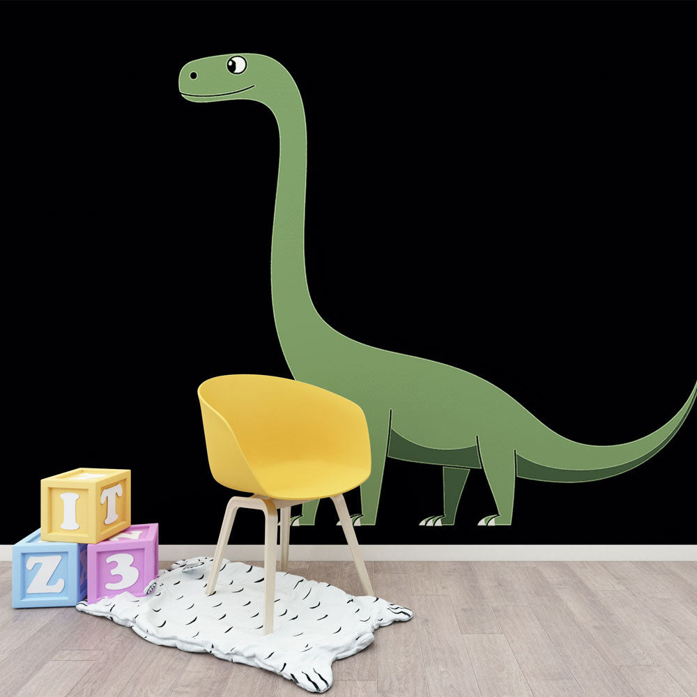 Mural Wallpaper dinosaur | Animated green diplodocus — WonderMural