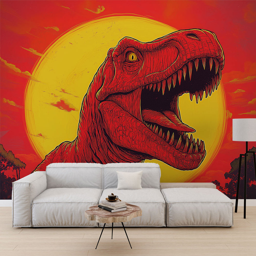 Mural Wallpaper dinosaur | T-Rex in a blazing silhouette — WonderMural