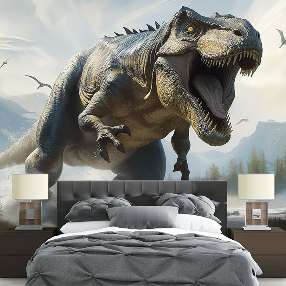 Mural Wallpaper dinosaur | Majestic T-Rex in full action — WonderMural