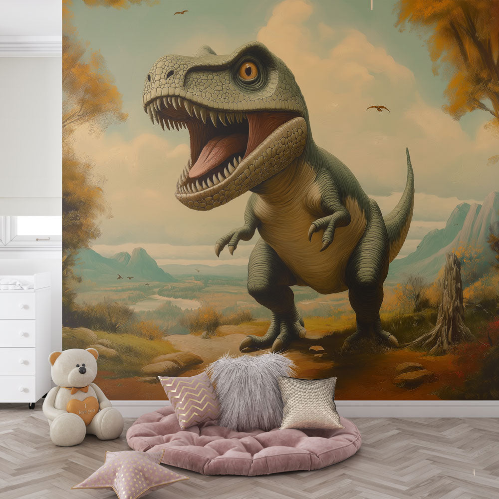 Mural Wallpaper dinosaur | Majestic Tyrannosaurus in a prehistoric lan ...