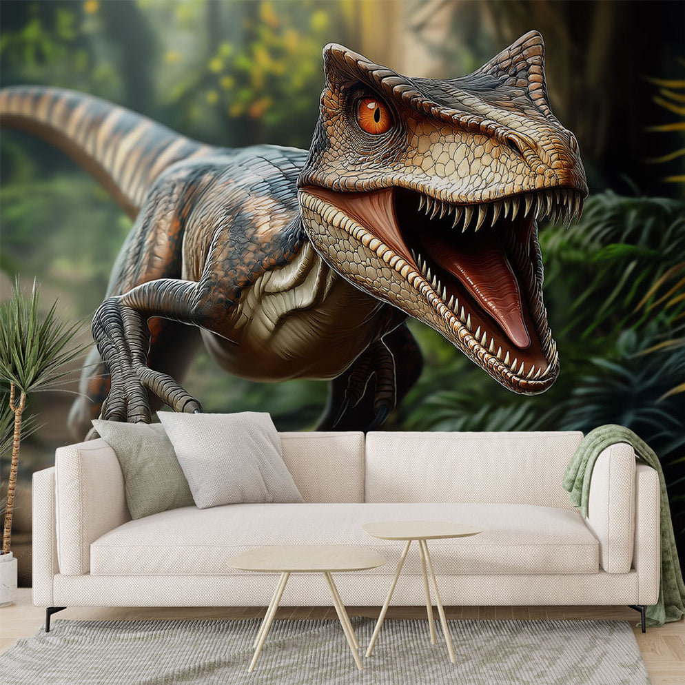 Mural Wallpaper dinosaur | Velociraptor in a prehistoric environment ...