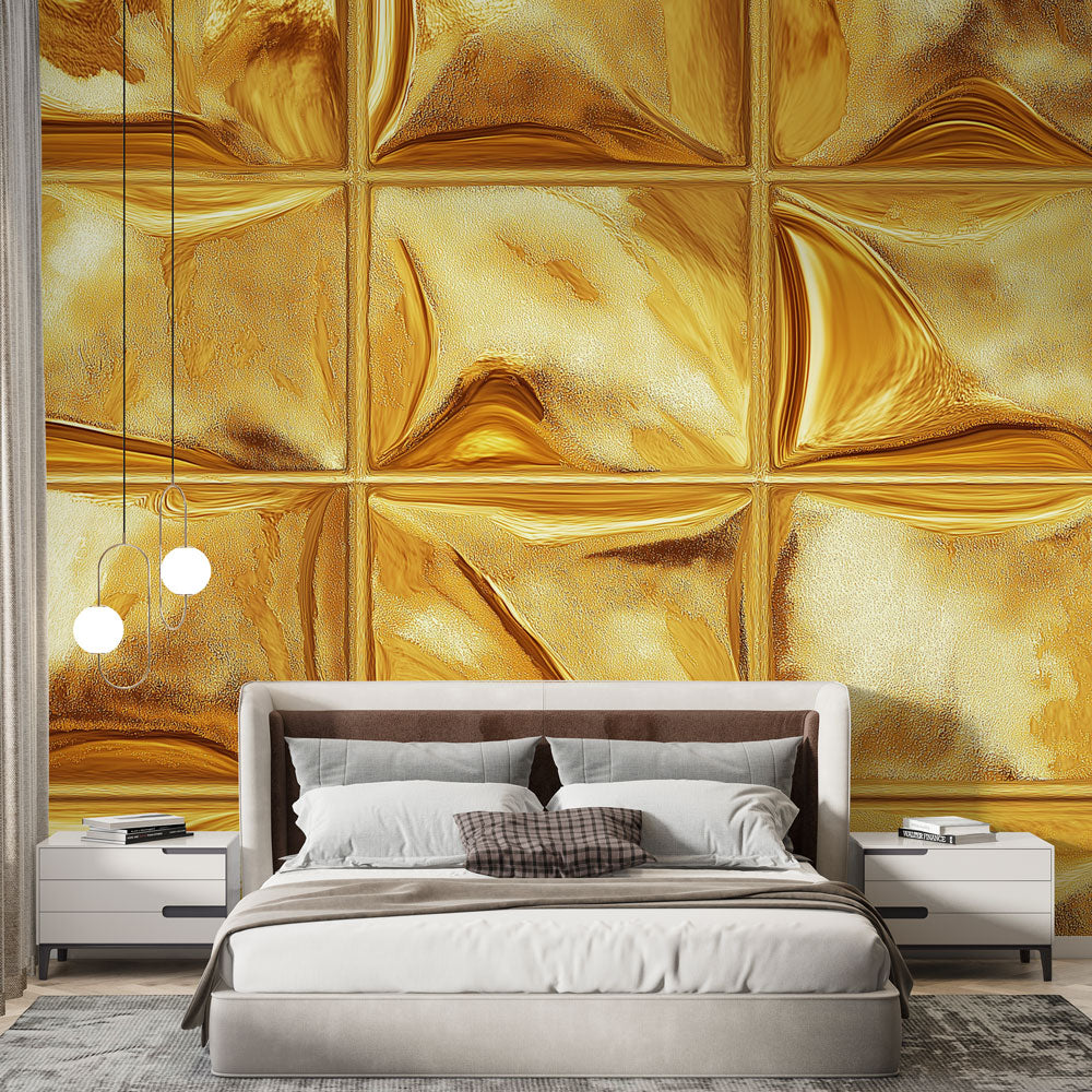 Mural Wallpaper gold | Shiny gold tile pattern — WonderMural