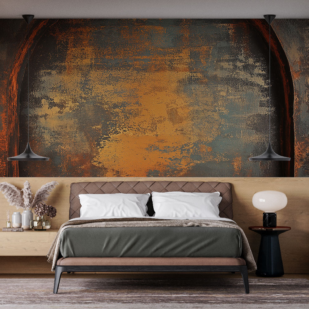 Mural Wallpaper rustic effect | Metallic texture with warm shades ...