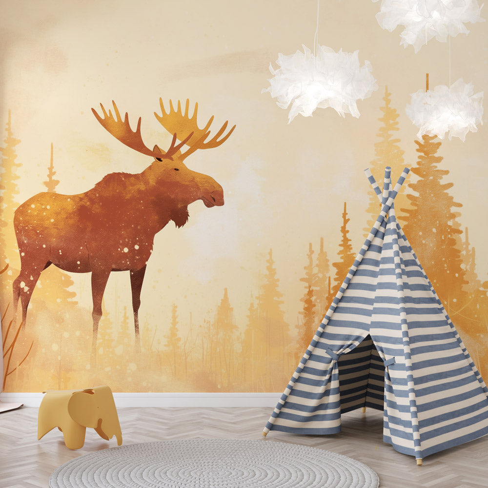 Elk Wallpaper | Snowy Pine Forest — WonderMural