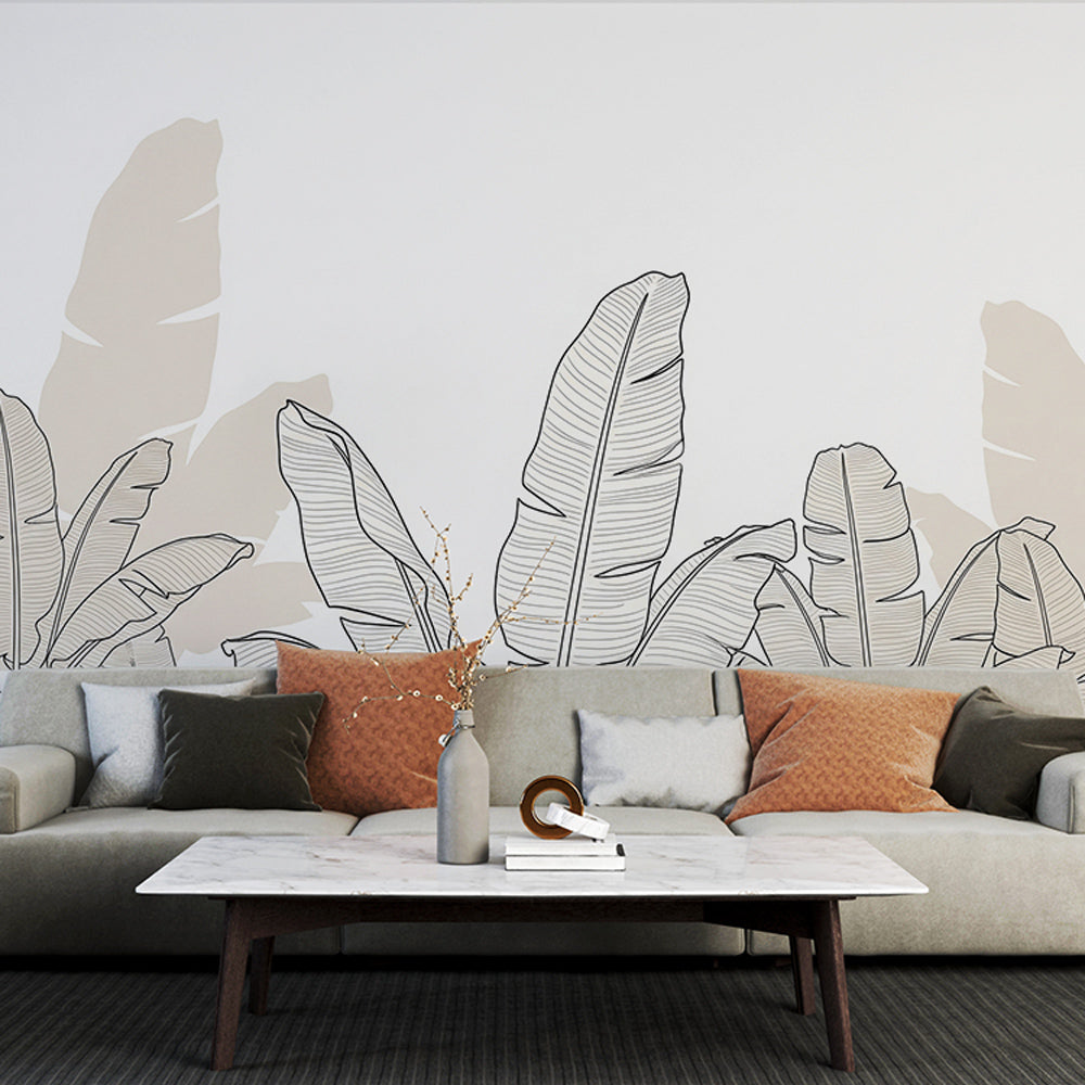 Foto Behang lineaire bladeren | Tropisch bladpatroon met elegante cont ...