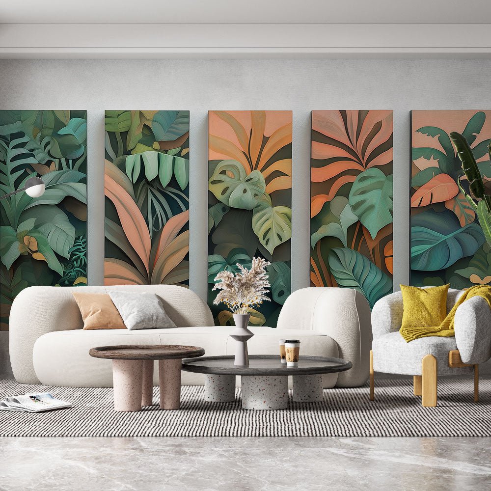 Mural Wallpaper lush foliage | Tropical plant patterns in soothing sha ...