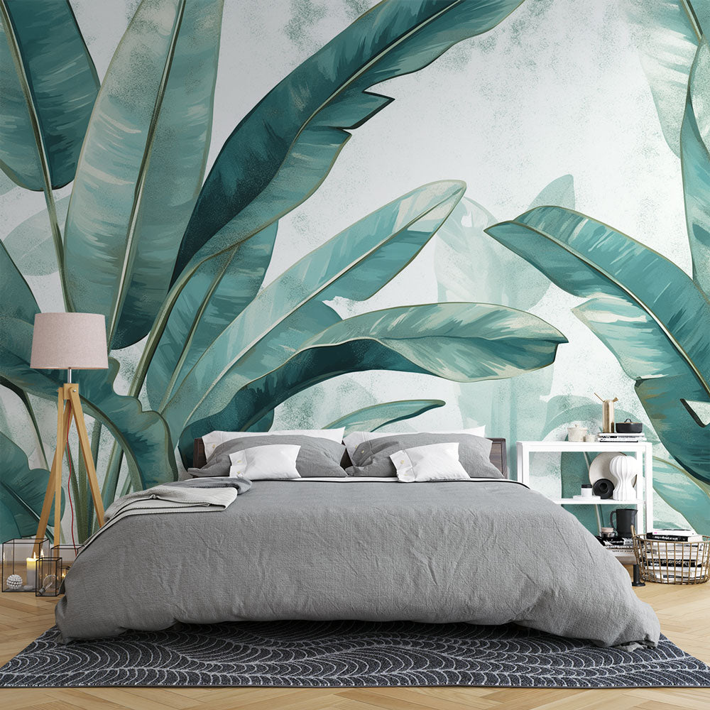 Papel pintado de follaje | Verde agua y dorado — WonderMural