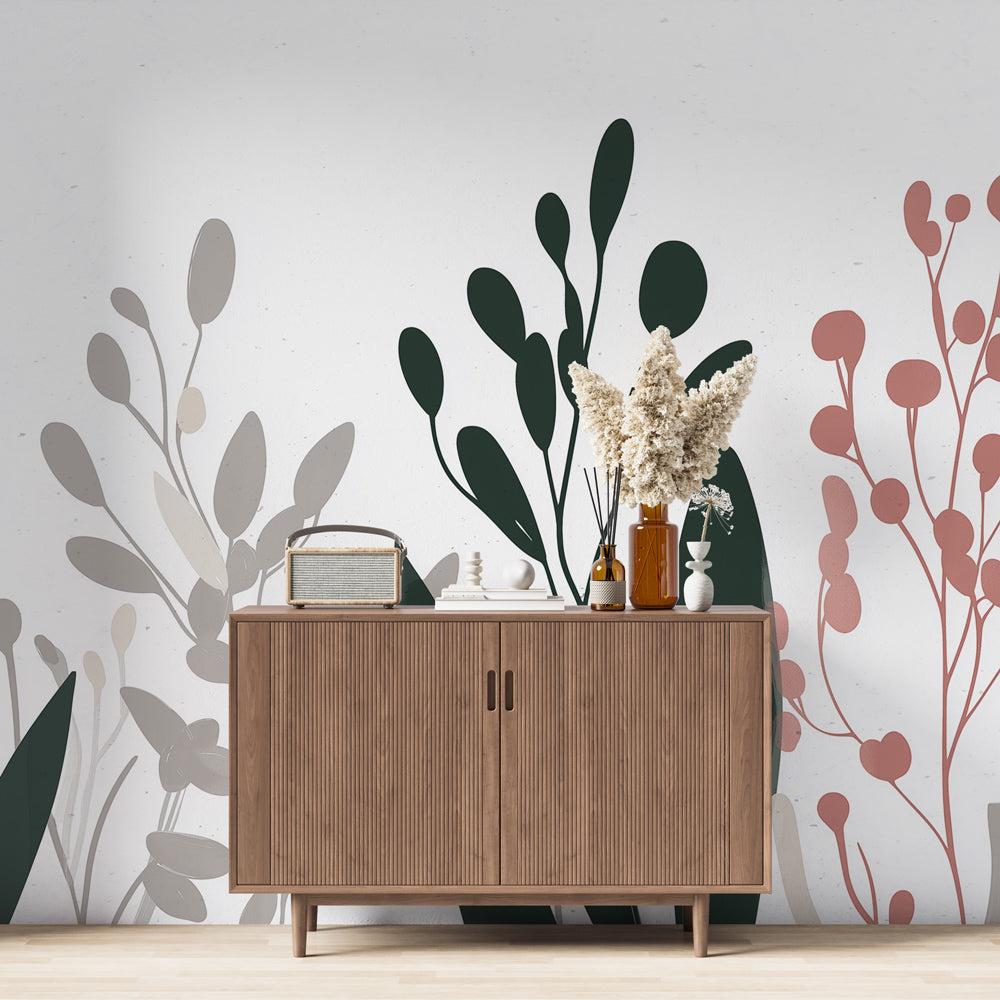 Mural Wallpaper green foliage | Fine pastel vegetation — WonderMural