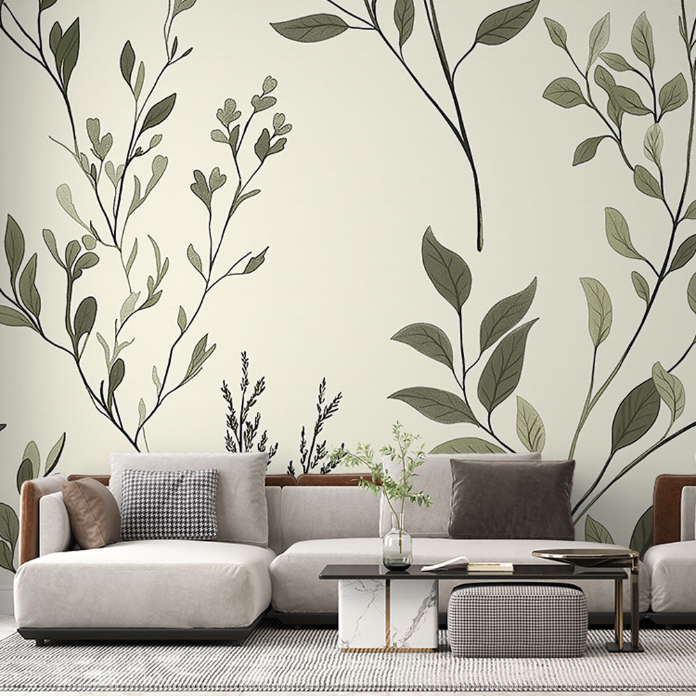 Mural Wallpaper foliage zen | Patterns of branches and leaves in shade ...