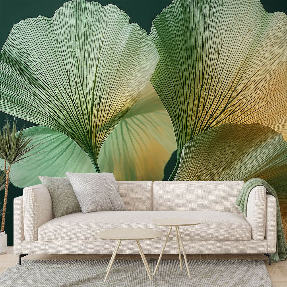 Mural Wallpaper gingko leaves | Elegant and soothing pattern of gingko ...