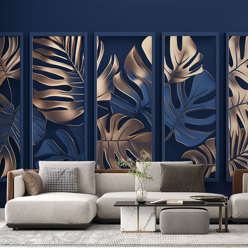Mural Wallpaper golden leaves | Elegance of tropical plant patterns ...