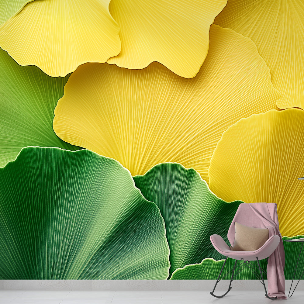 Mural Wallpaper Ginkgo Leaves | Colorful patterns of ginkgo leaves in ...