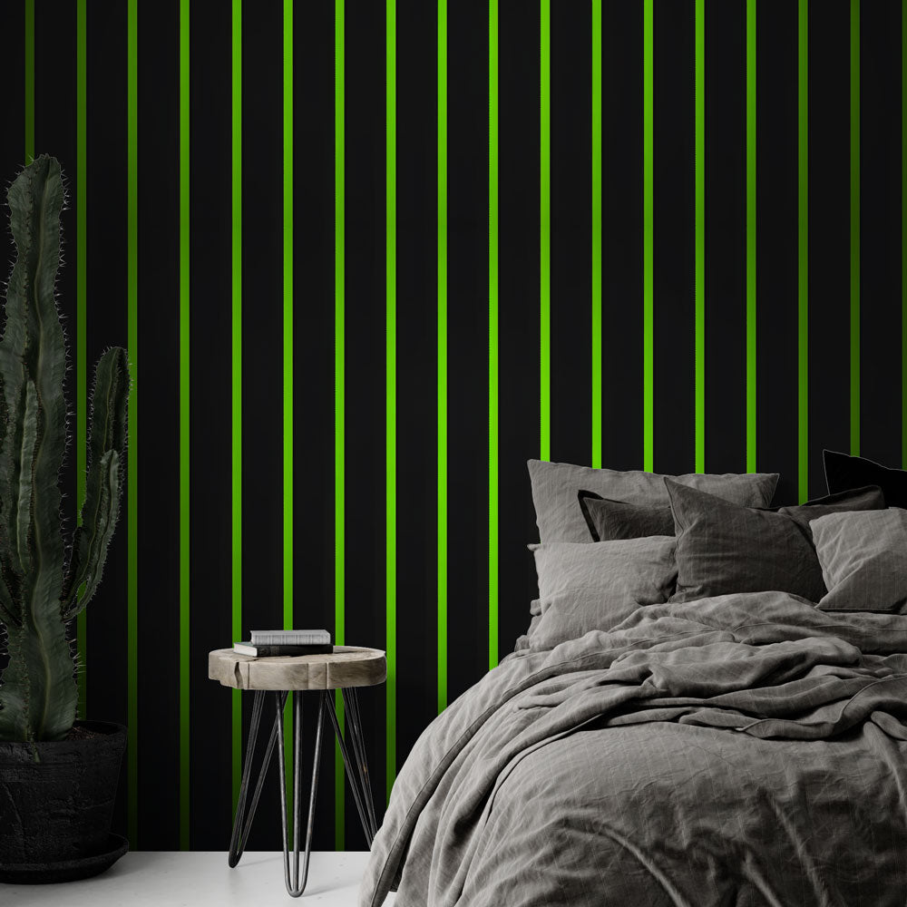 Mural Wallpaper fine vertical stripes | Fluorescent green gradient on ...