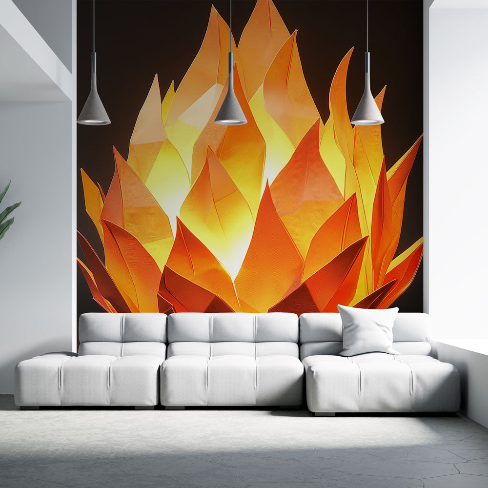 Mural Wallpaper flame | Modern fire-shaped design with warm lighting ...
