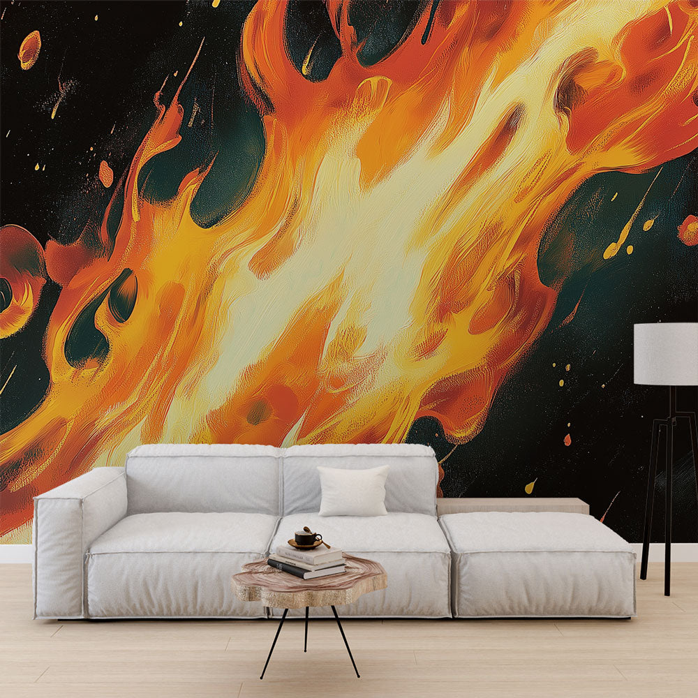 Mural Wallpaper flames | Dynamic abstract fire design on black backgro ...