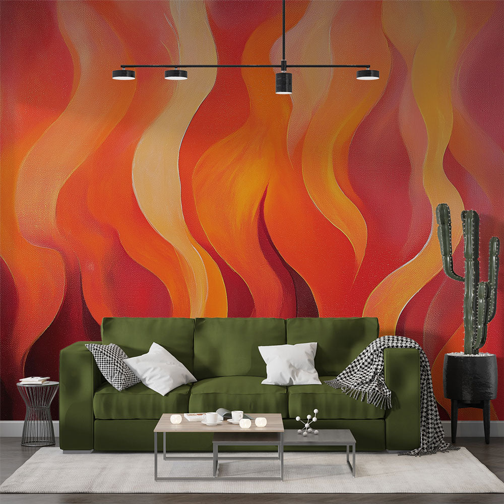 Mural Wallpaper flames | Vibrant design with warm tones of red and ora — WonderMural
