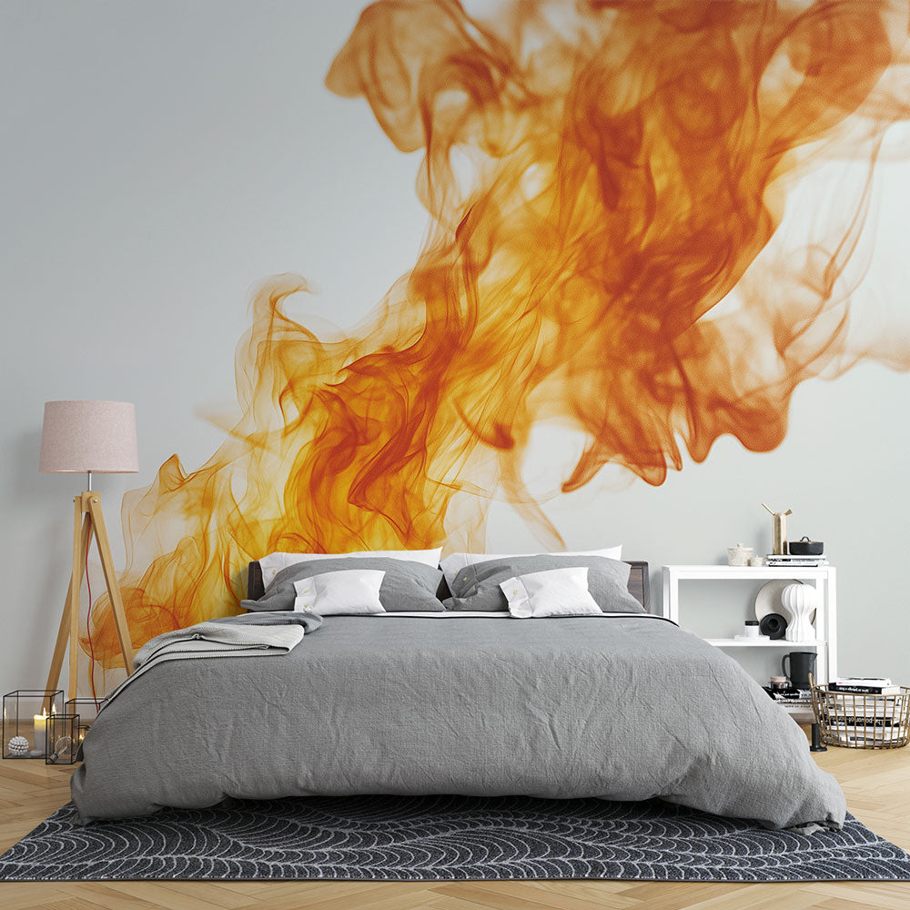 Mural Wallpaper flames | Orange and translucent flame pattern — WonderMural