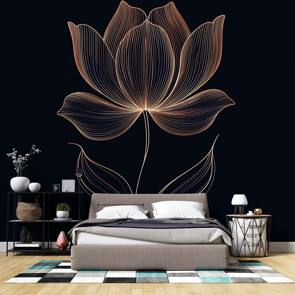 Mural Wallpaper abstract flower | Elegant floral pattern in golden lin ...