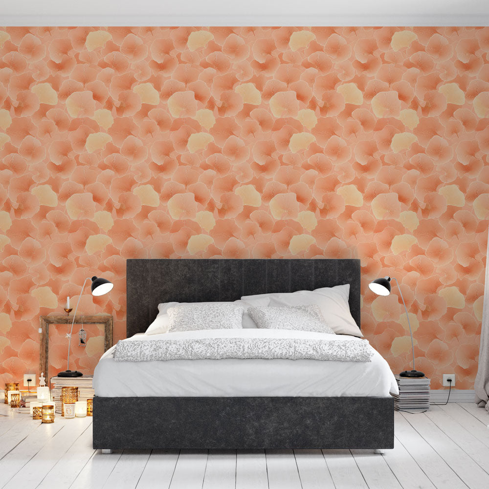 Mural Wallpaper flowers peach | Delicate motif of peach petals overlay ...