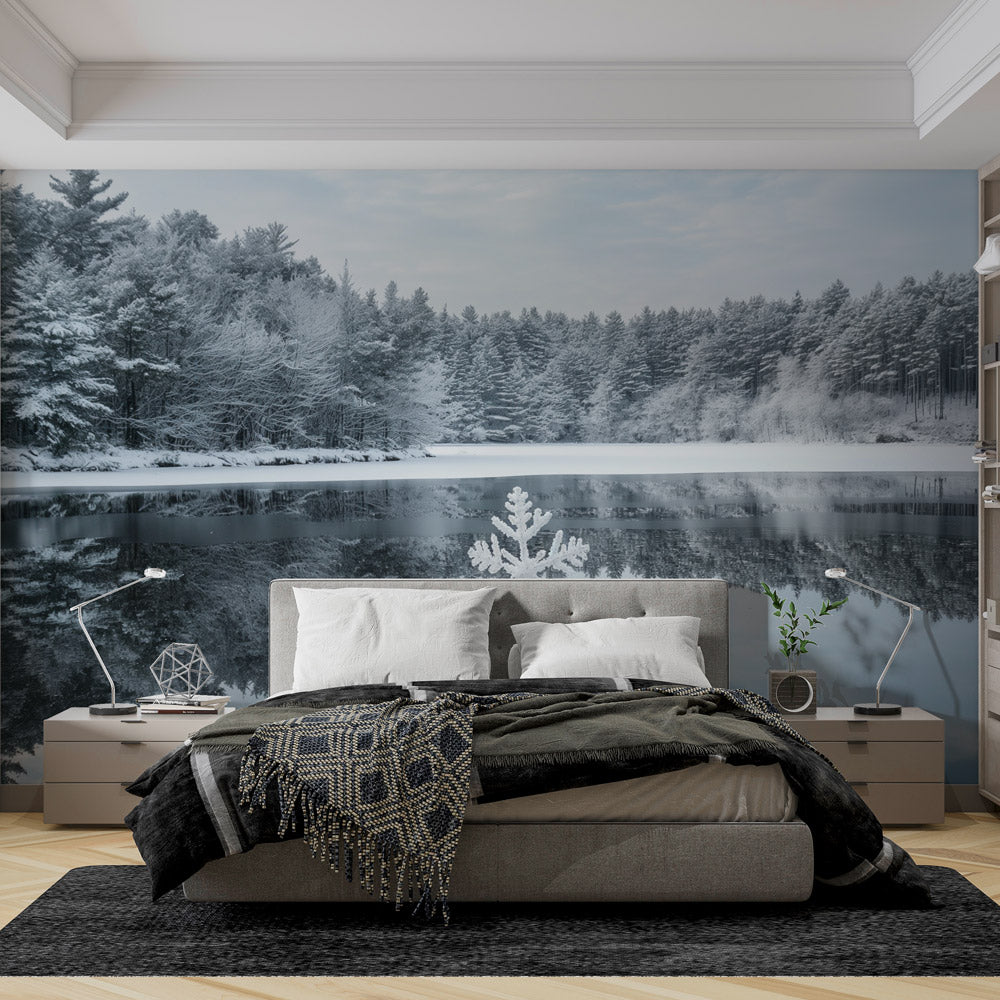 Snowflake Wallpaper | Lake and Pine Trees — WonderMural